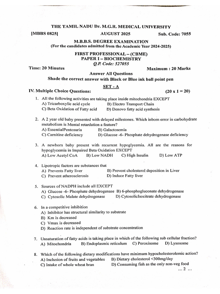 Paper 1 - MGR Univ QP | PDF