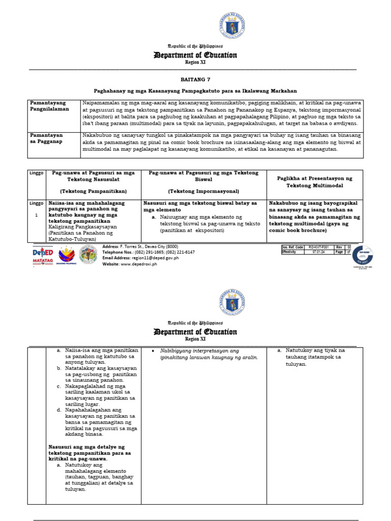 Filipino G7 Q2-W1-W8 | PDF