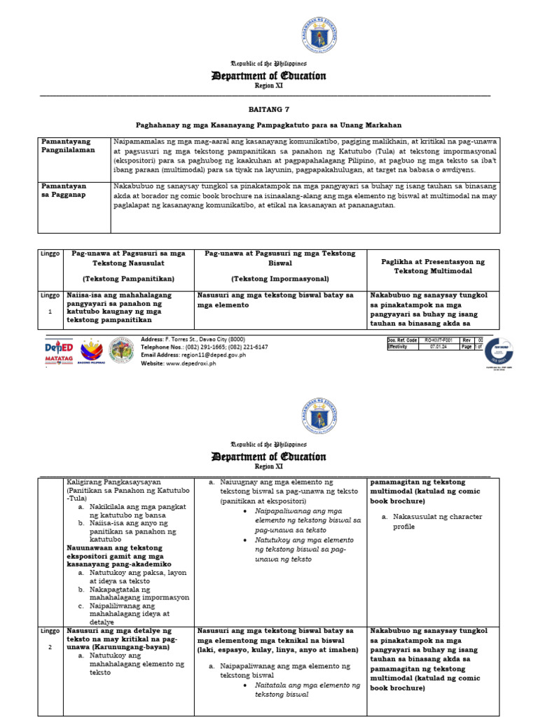 Filipino G7 Q1-W1-W8 | PDF