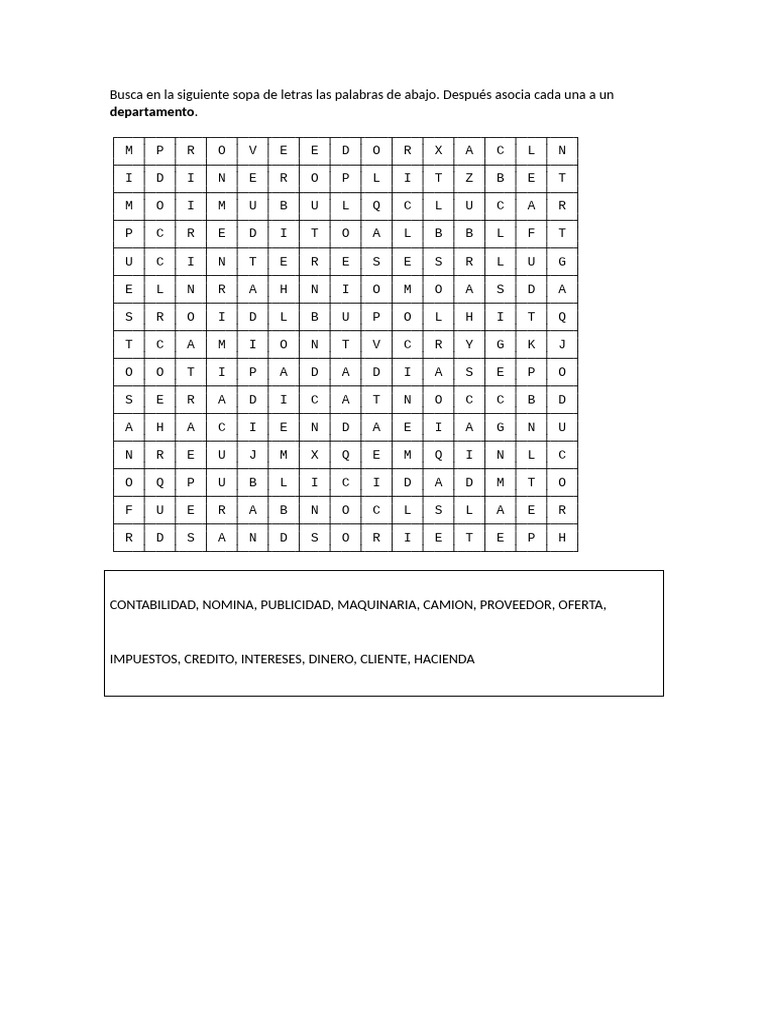 Sopa de letras: palabras clave empresariales | PDF