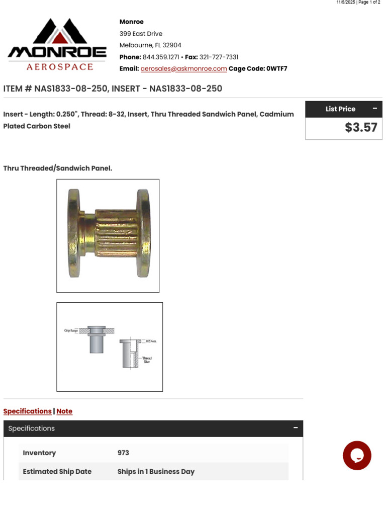 NAS1833 08 250 Insert NAS1833 08 250 | PDF