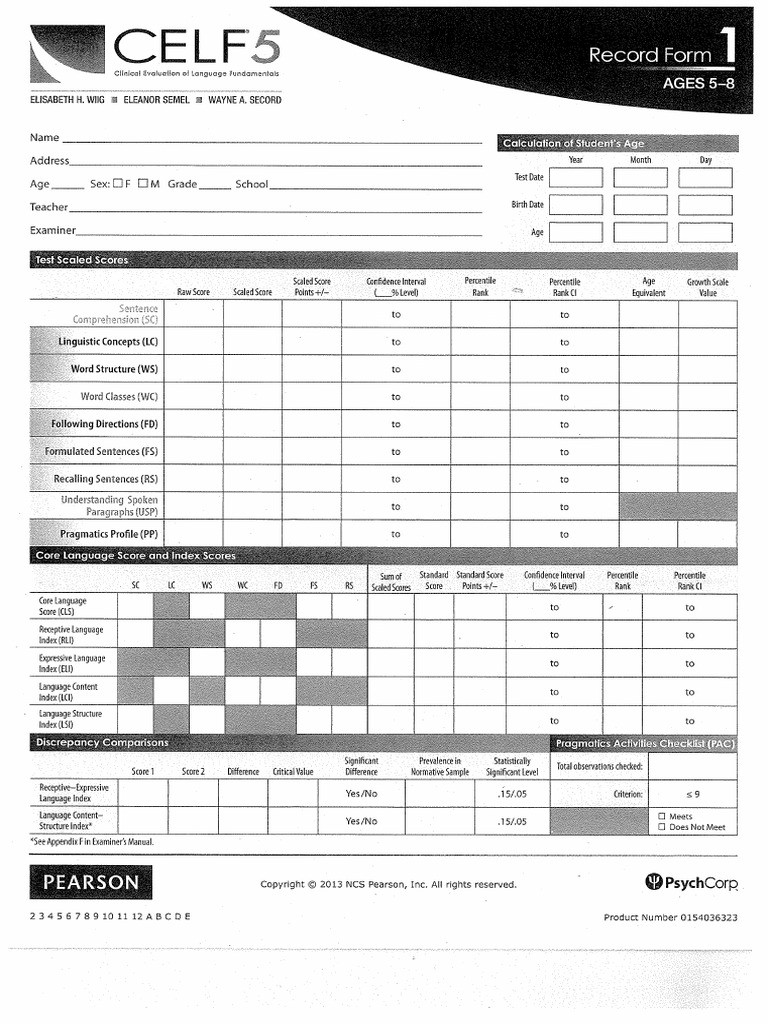 CELF-5 Assessment Record Form | PDF