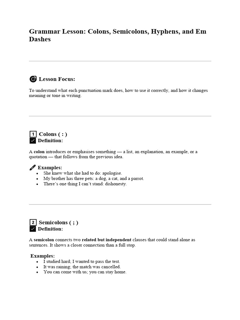 Mastering Colons, Semicolons, Hyphens, Dashes | PDF | Punctuation ...