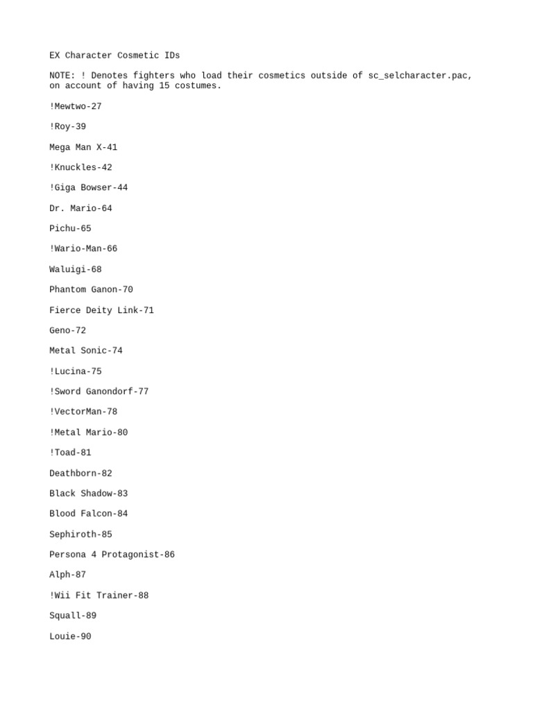 EX Character Cosmetic ID Documentation | PDF