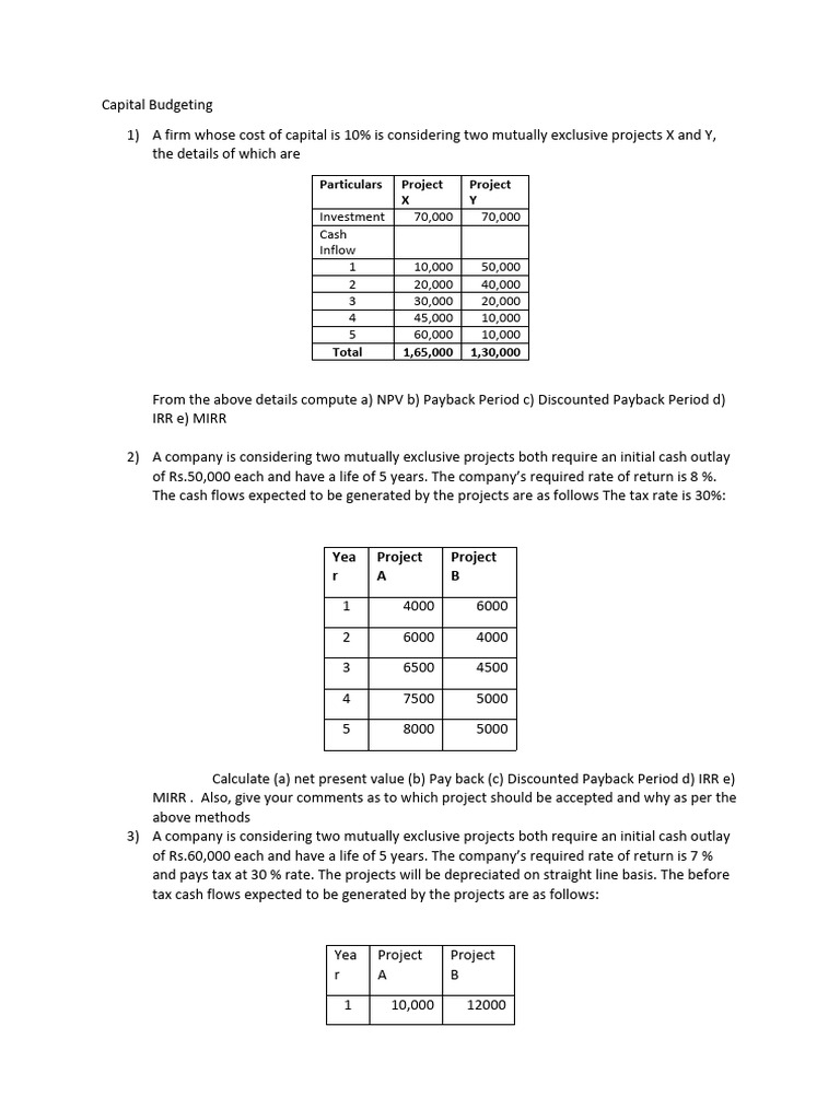 Assignment Questions -Capital Budgeting | PDF | Net Present Value ...
