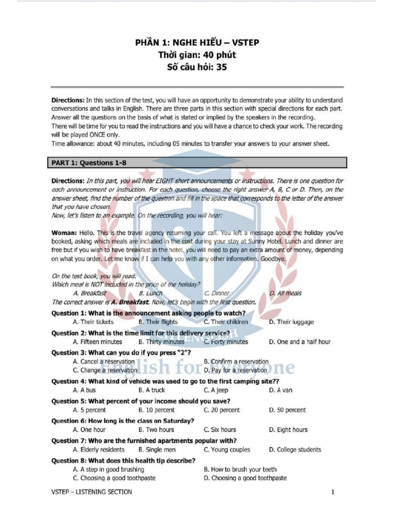 Mau de Thi B1 Tieng Anh Vstep 1 | PDF