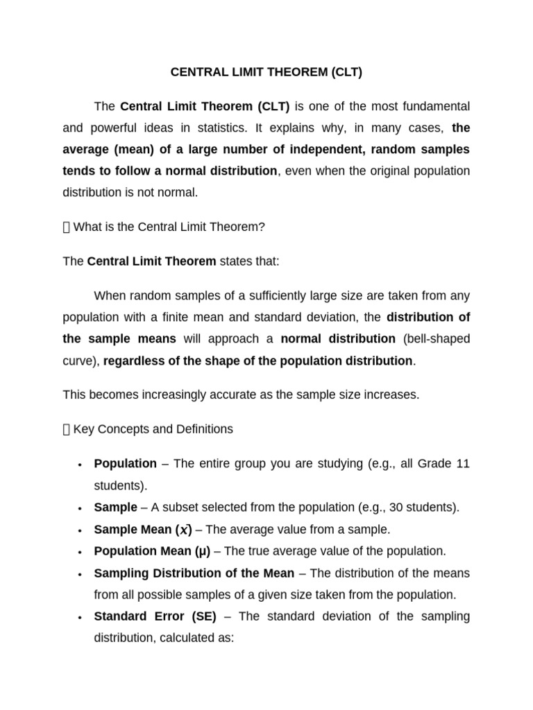 Central Limit Theorem | PDF | Sample Size Determination | Normal ...