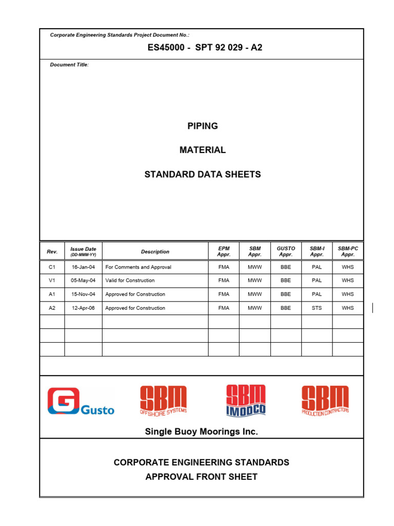 Piping Material Standard Data Sheets | PDF | Stainless Steel | Heat ...