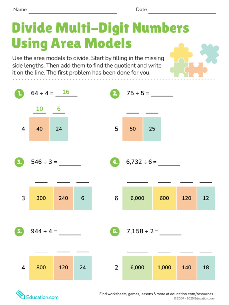 Divide Multi Digit Numbers Using Area Models | PDF