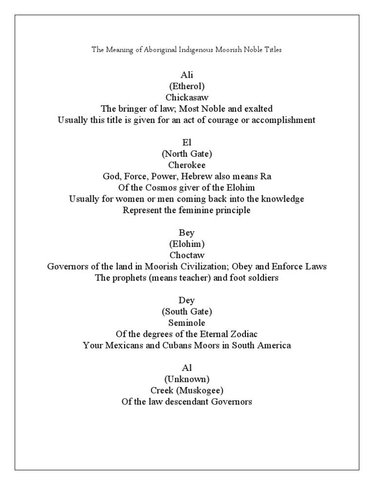 The Meaning of Aboriginal Indigenous Moorish Noble Titles | PDF ...