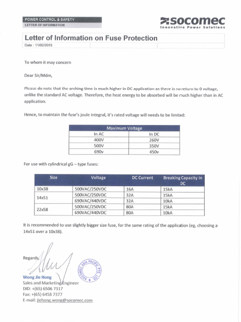 Letter of Information (Fuse Protection DC) | PDF