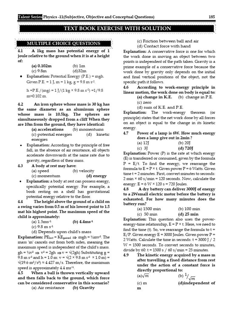 Physics Chapter 04 FF PTB Excercise Updated | PDF | Force | Kinetic Energy