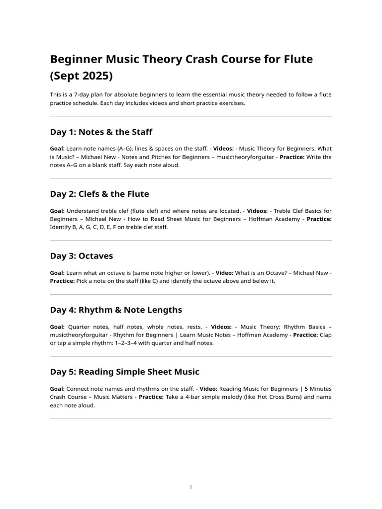 Beginner Music Theory Flute | PDF | Clef | Music Theory