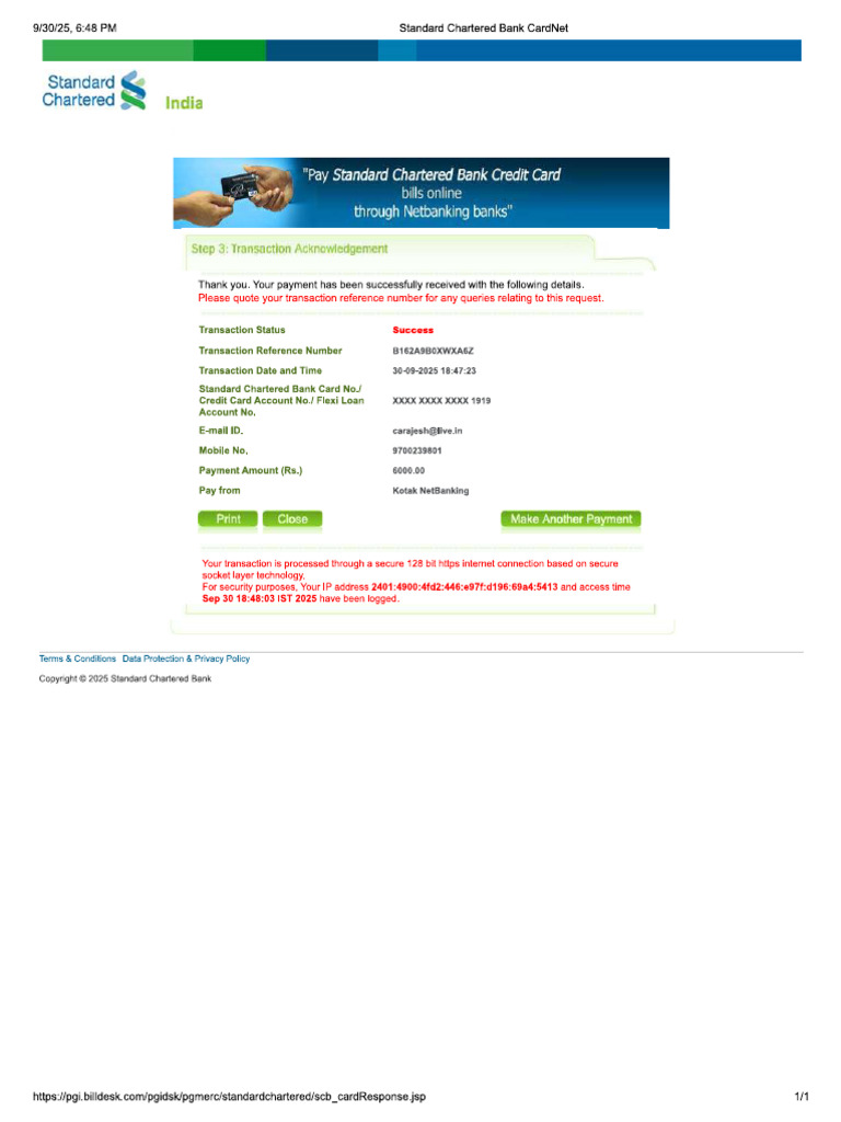 SCB Card Payment 300925 | PDF