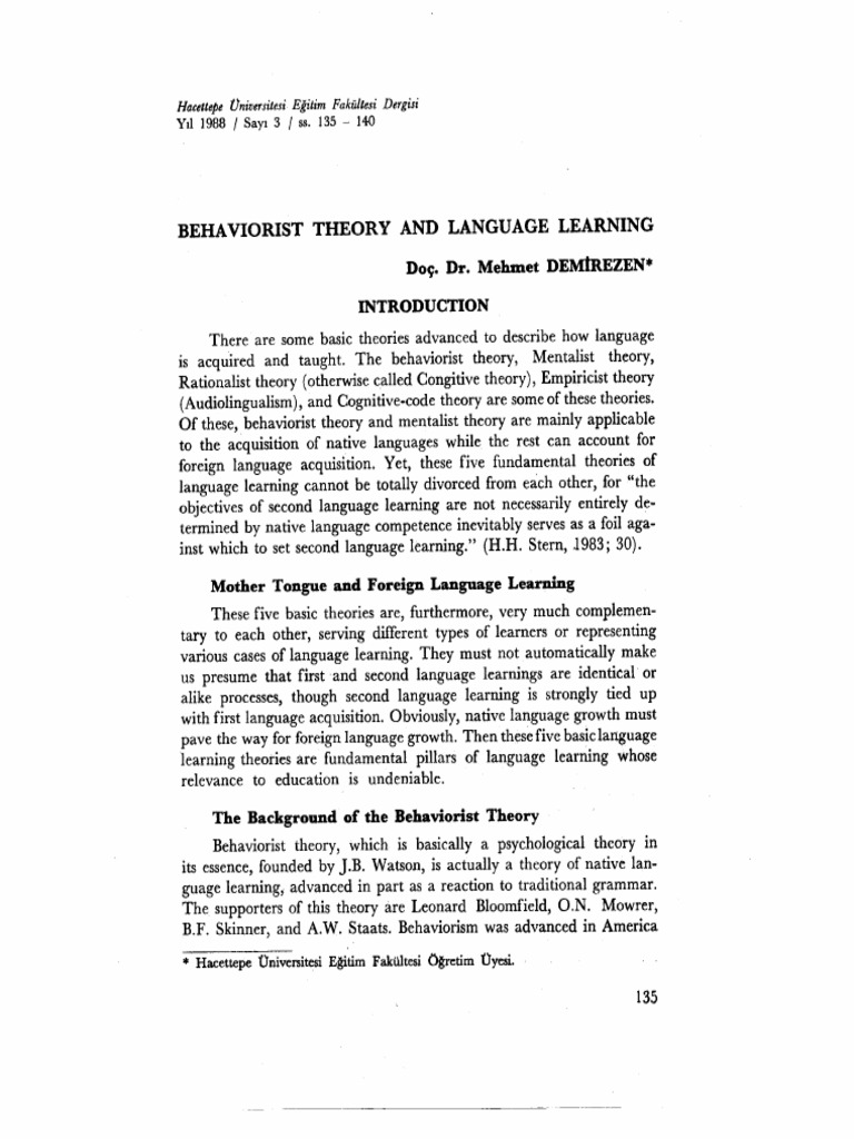 Behaviorist Theory and Language Learning | PDF | Behaviorism | Liberal ...