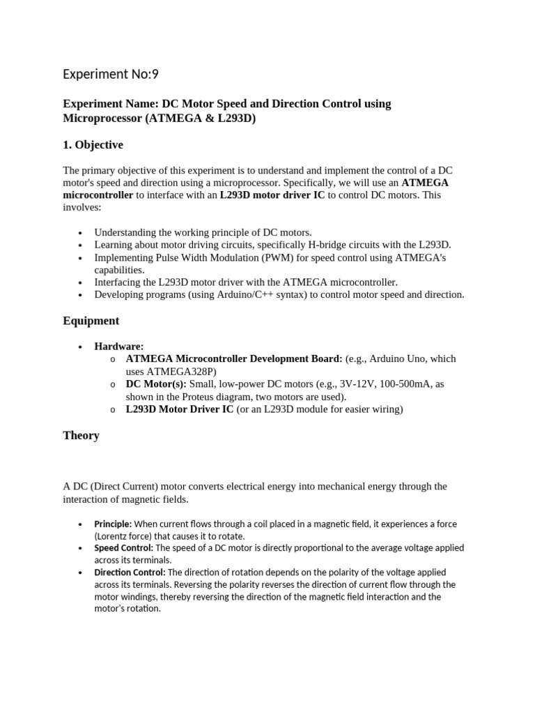 Experiment No 9 Microprocessor | PDF | Electric Motor | Power Supply