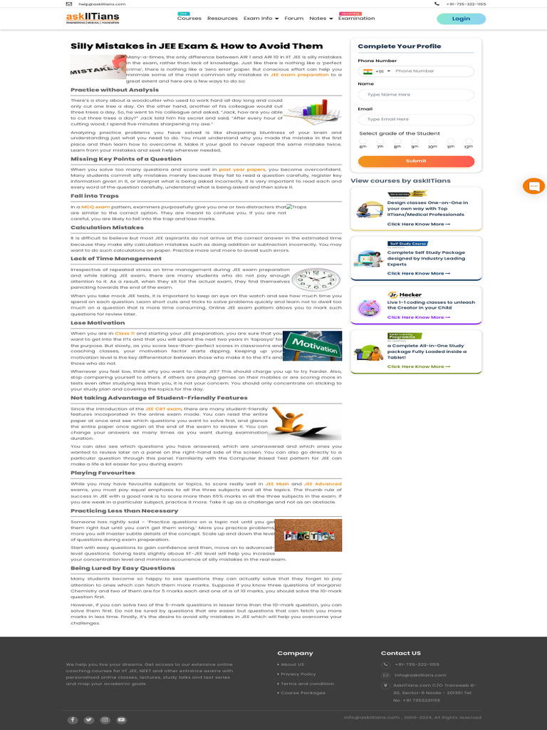 Avoid Silly Mistakes in JEE Exam | PDF