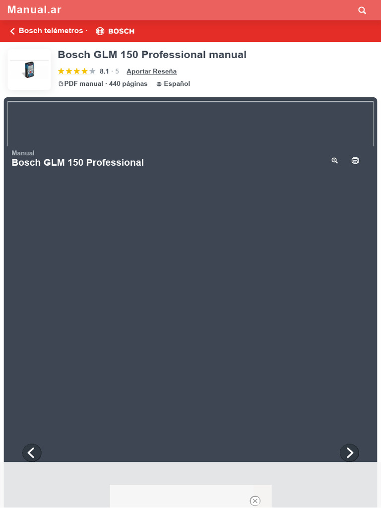 Manual de Usuario Bosch GLM 150 Professional (Español - 440 Páginas) | PDF