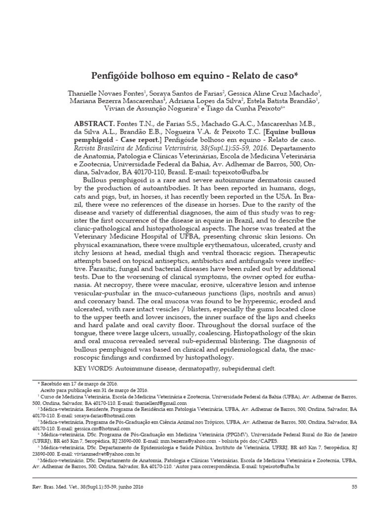 Penfigóide Bolhoso em Equino - Relato de Caso | PDF | Boca | Dermatite