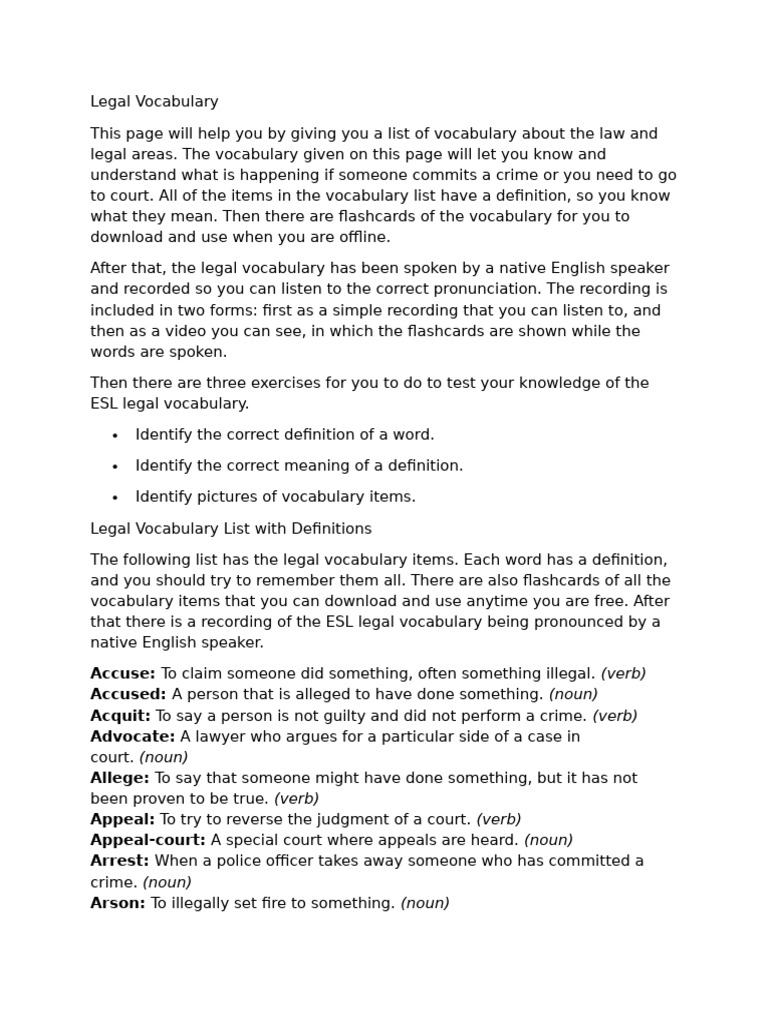Legal Vocabulary | PDF | Crimes | Crime & Violence