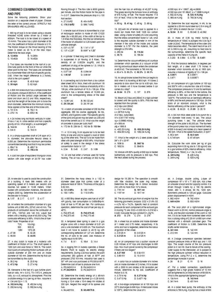 Combined Examination Answer Key | PDF | Belt (Mechanical) | Strength Of ...