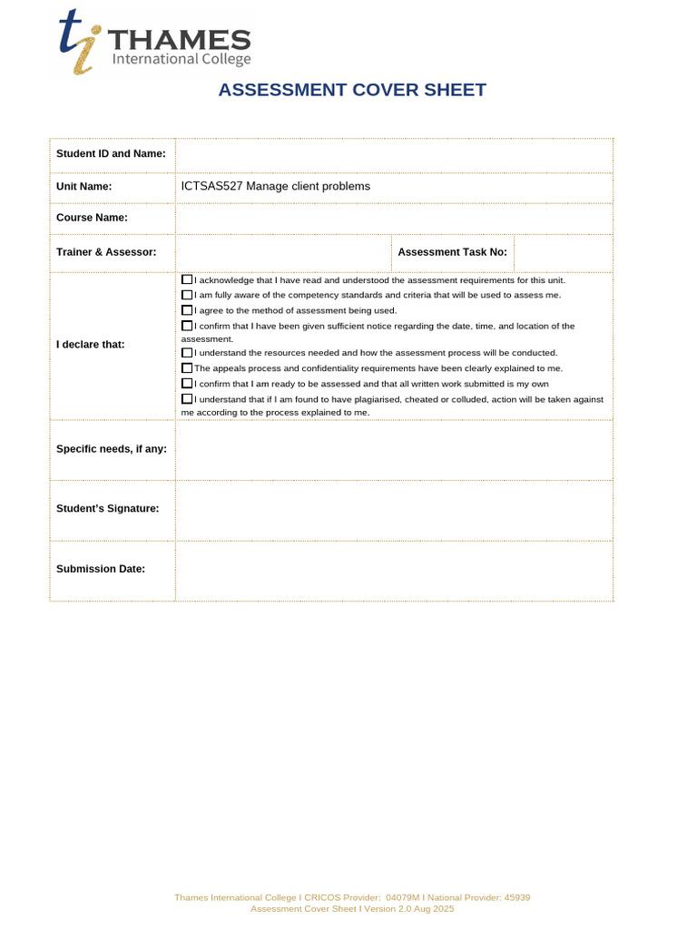 ICTSAS527 Assessment Cover Sheet Aug 25 | PDF