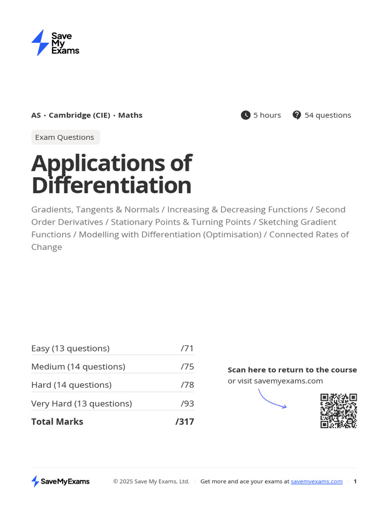Differentiation Exam Questions Guide | PDF | Area | Sphere