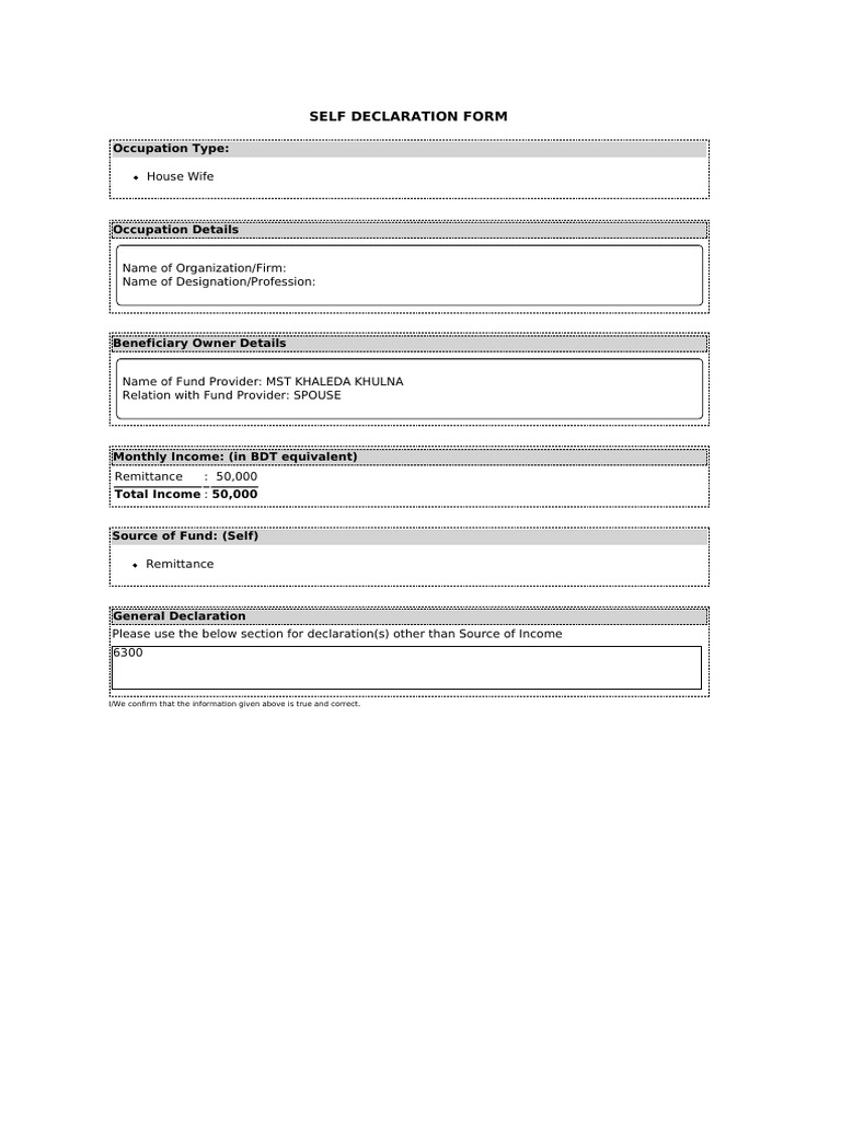 Self Declaration Form | PDF