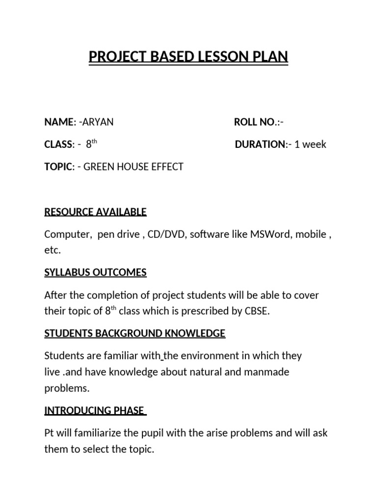Aryan 12302326641 Lesson Plan | PDF | Greenhouse Effect | Earth