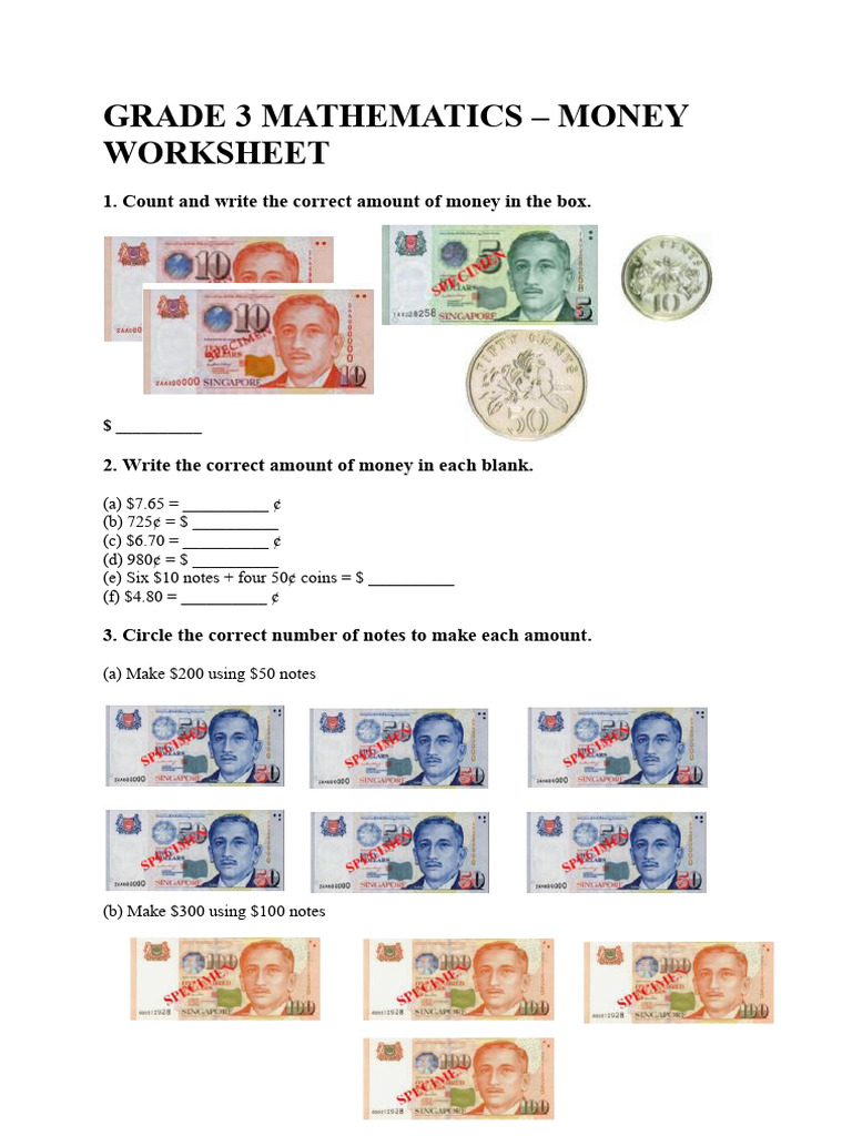 Grade 3 Mathematic Money | PDF