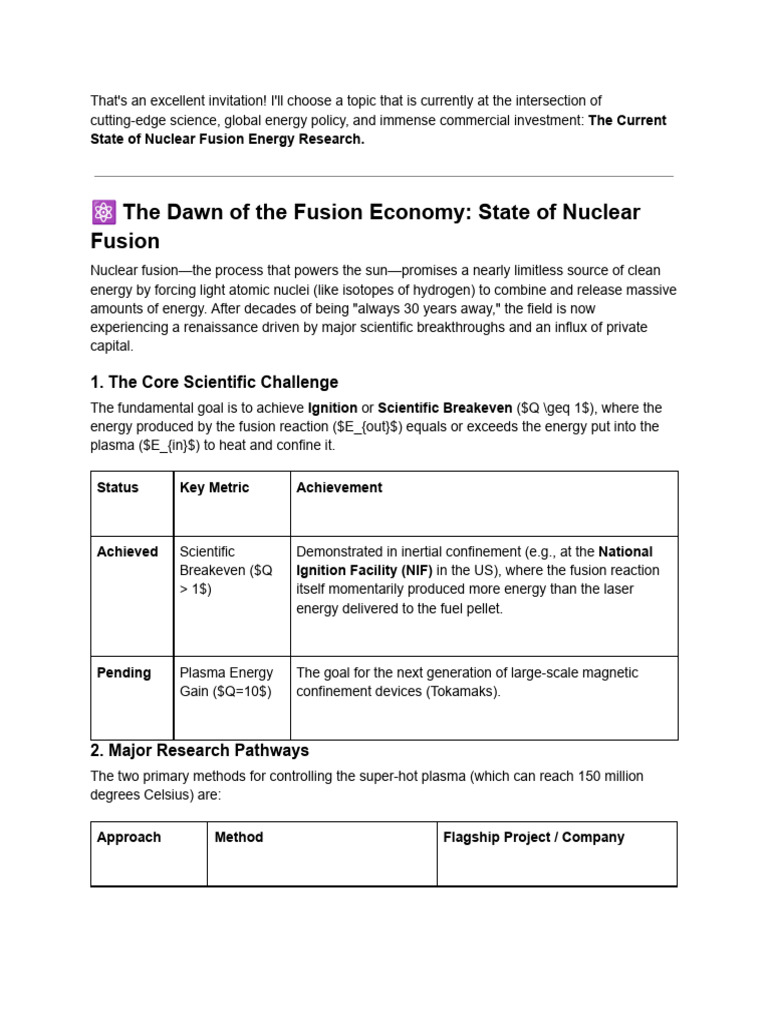 The Dawn of The Fusion Economy: State of Nuclear Fusion | PDF | Fusion ...