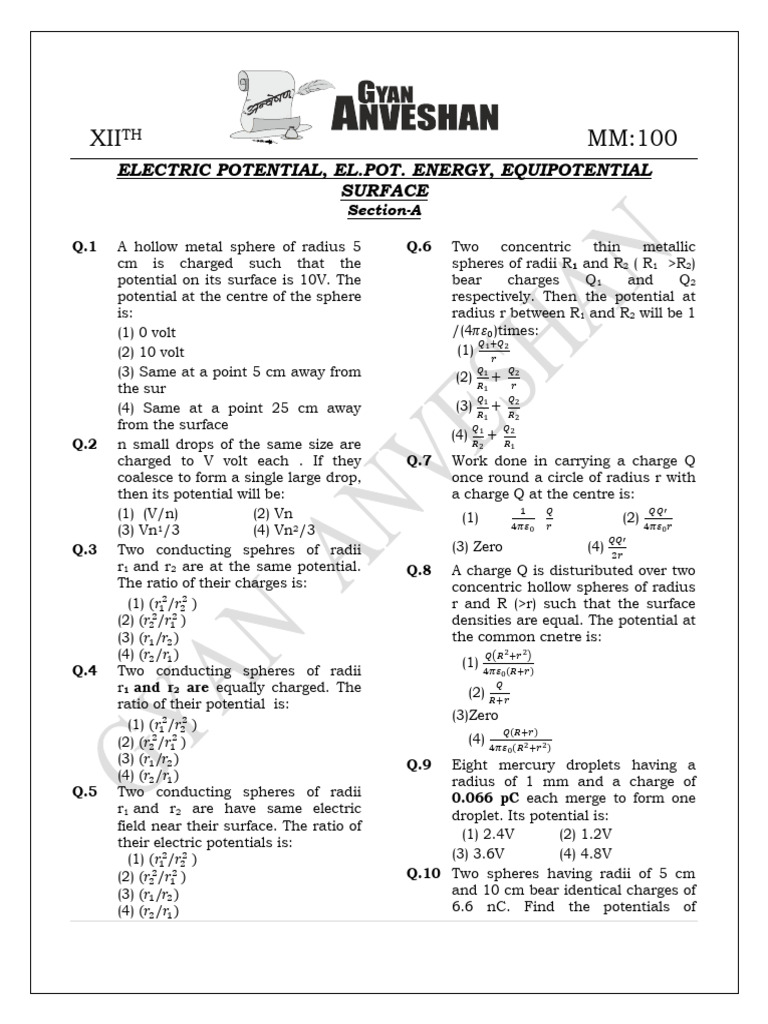 Electric Potential and Energy Questions | PDF | Sphere | Electric Field