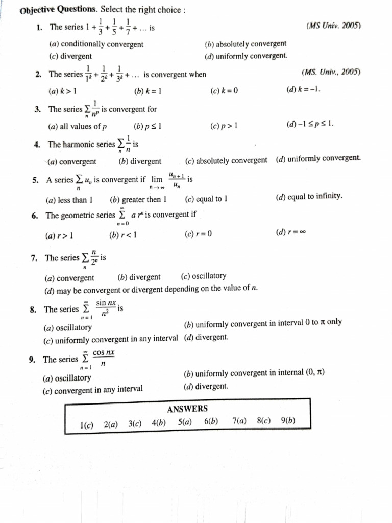 MP Infinite Series Mcqs | PDF