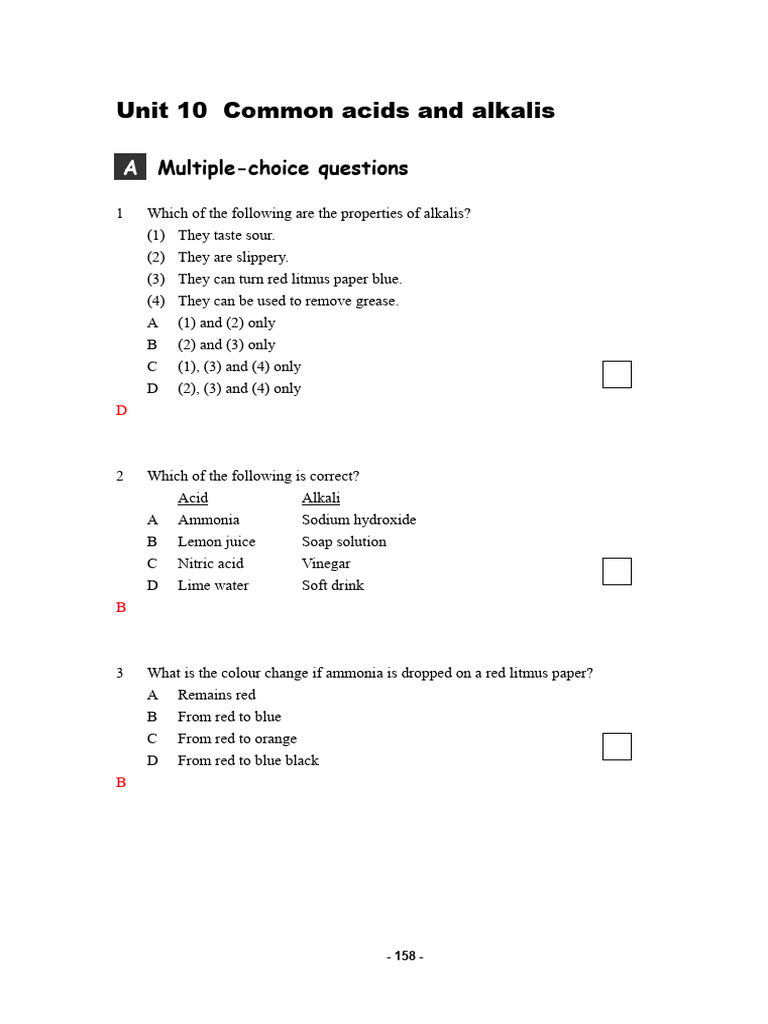 Supp (1) - Ex. - 10 Common Acids and Alkalis | PDF | Acid | Ph