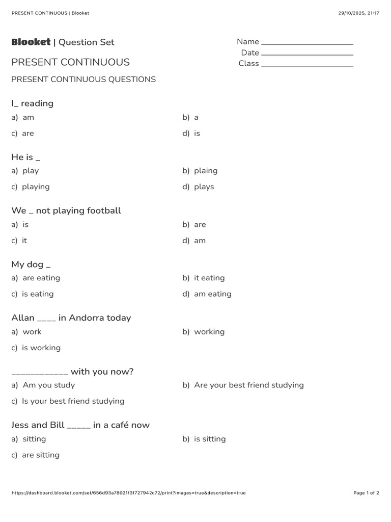 Blooket Present Continuous Quiz | PDF | Puzzles
