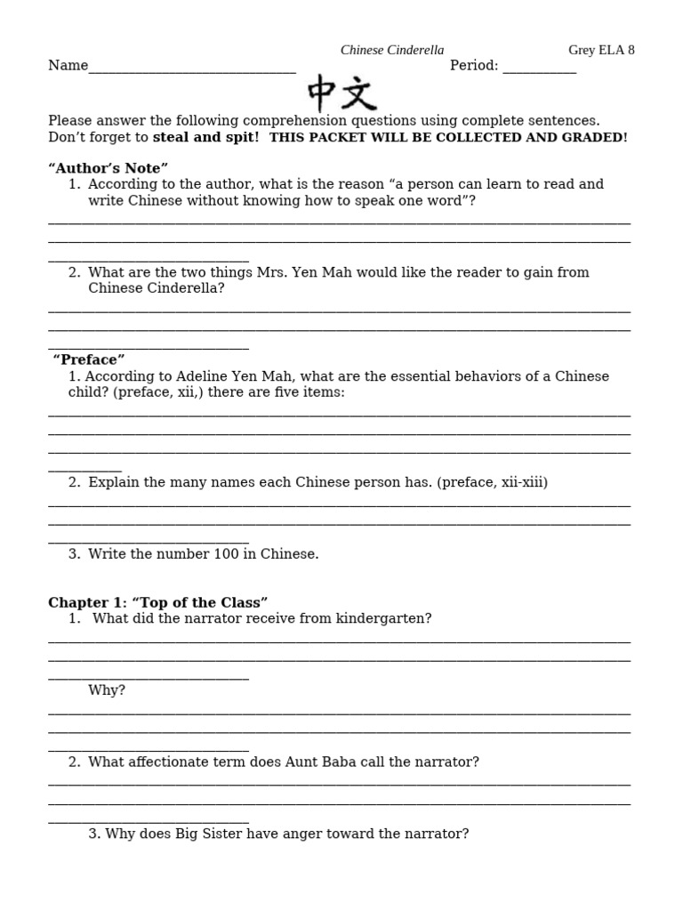 Cinderella Unit Packet With Lines | PDF