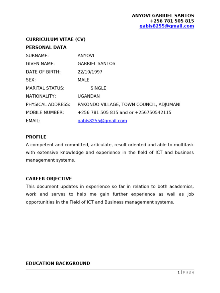 Anyovi Gabriel Santos Updated CV | PDF | Computing