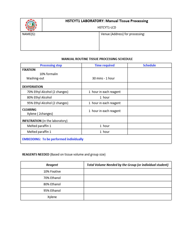 Manual Tissue Processing Guide | PDF