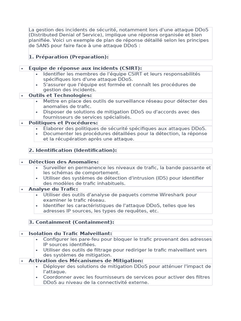 Plan de réponse aux attaques DDoS | PDF | Attaque par déni de service ...