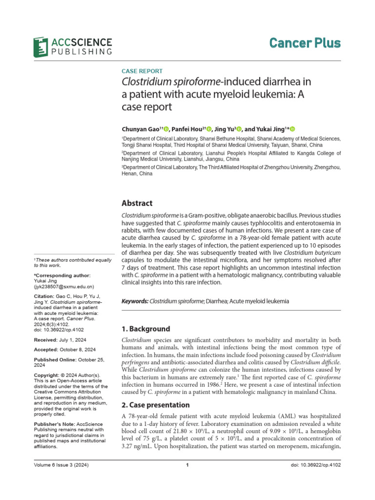 Clostridium spiroforme Diarrhea in AML Patient | PDF | Microbiology ...