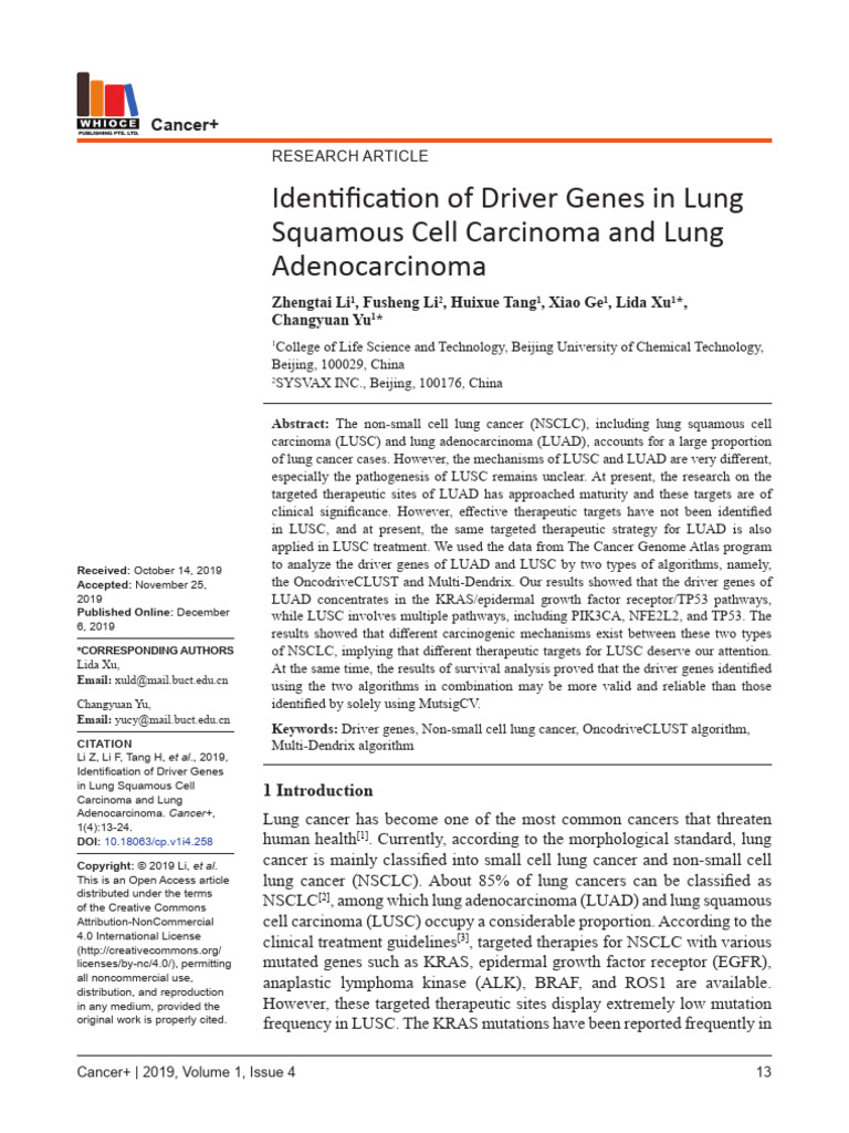 Identification of Driver Genes in Lung Squamous Cell Carcinoma and Lung ...