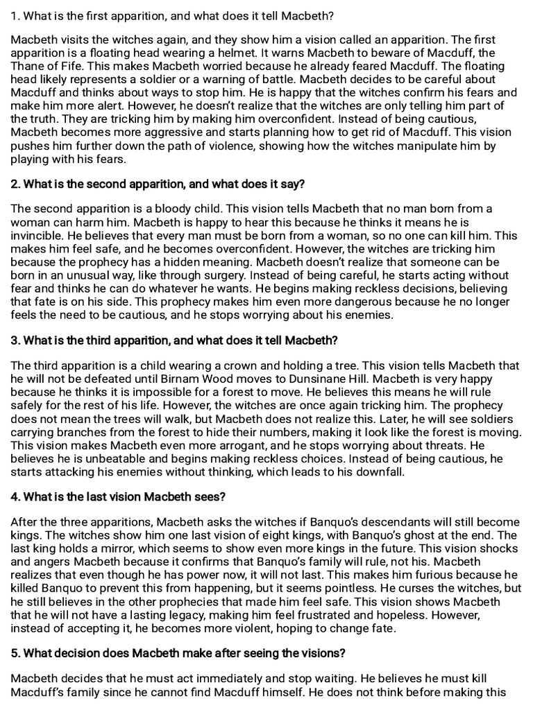 Macbeth's Apparitions: Prophecies Explained | PDF | Macbeth