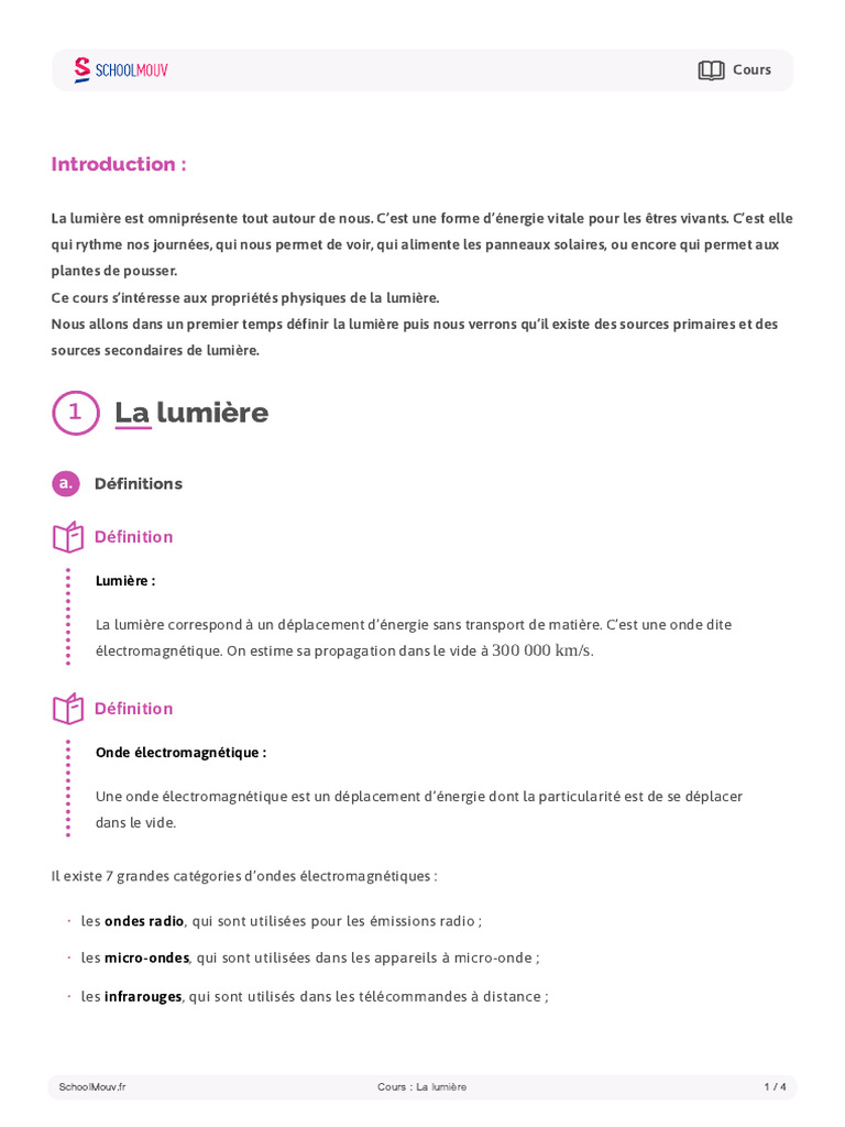 Propriétés et Sources de la Lumière | PDF | Lumière | Spectre ...