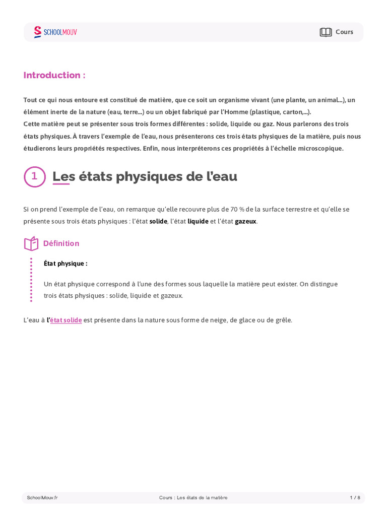 États physiques de l'eau et leurs propriétés | PDF | Eau | Gaz