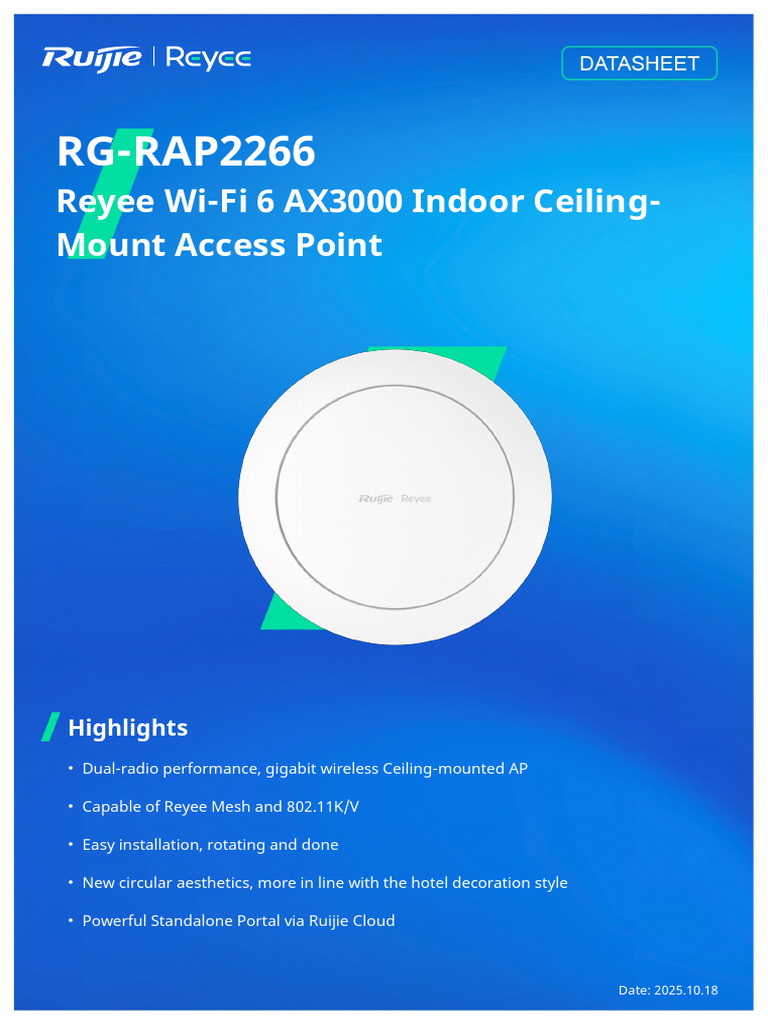 RG-RAP2266 Wi-Fi 6 Access Point Datasheet | PDF | Ieee 802.11 | Wi Fi