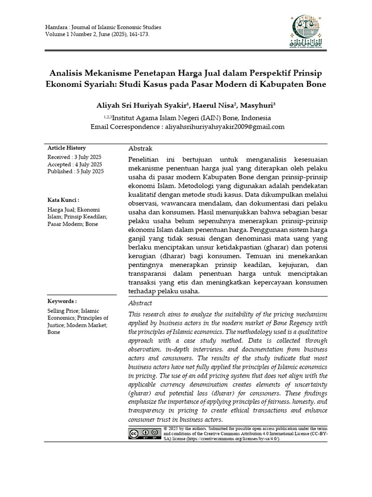 Analisis Mekanisme Penetapan Harga Jual Dalam Perspektif Prinsip Ekonomi Syariah: Studi Kasus ...