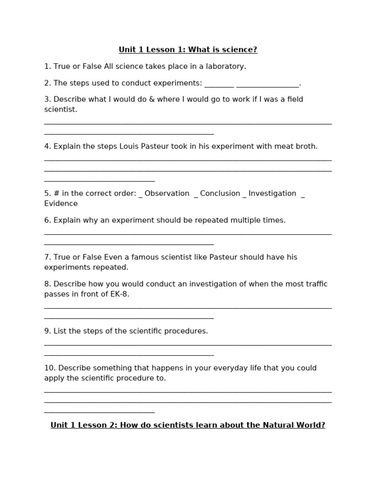 Unit 1 Lesson 1: What Is Science? | PDF | Experiment | Science