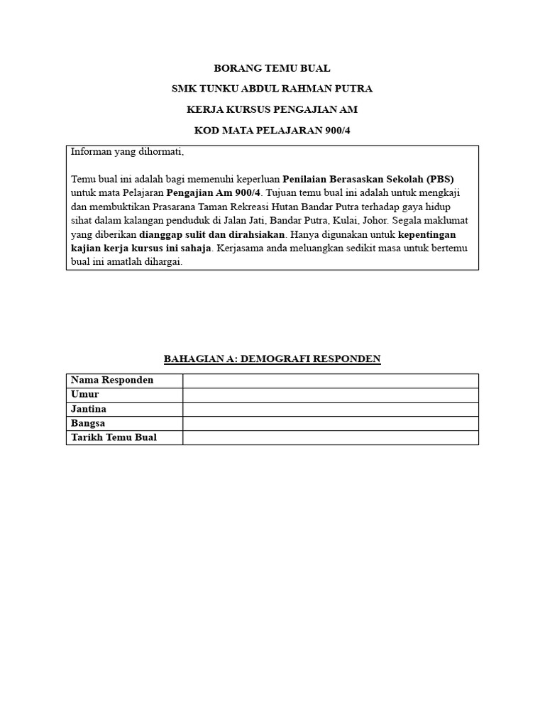 Borang Temu Bual Aby[1] | PDF