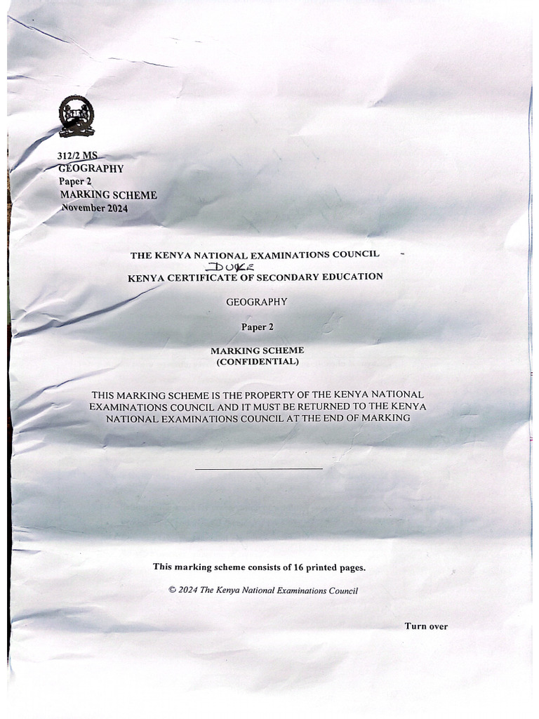 Kcse 2024 Geo p2 Ms-1 | PDF