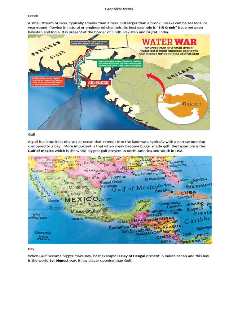 Graphical Terms (Creek, Gulf, Bay, Bight, Cape, Strait, Peninsula Etc | PDF